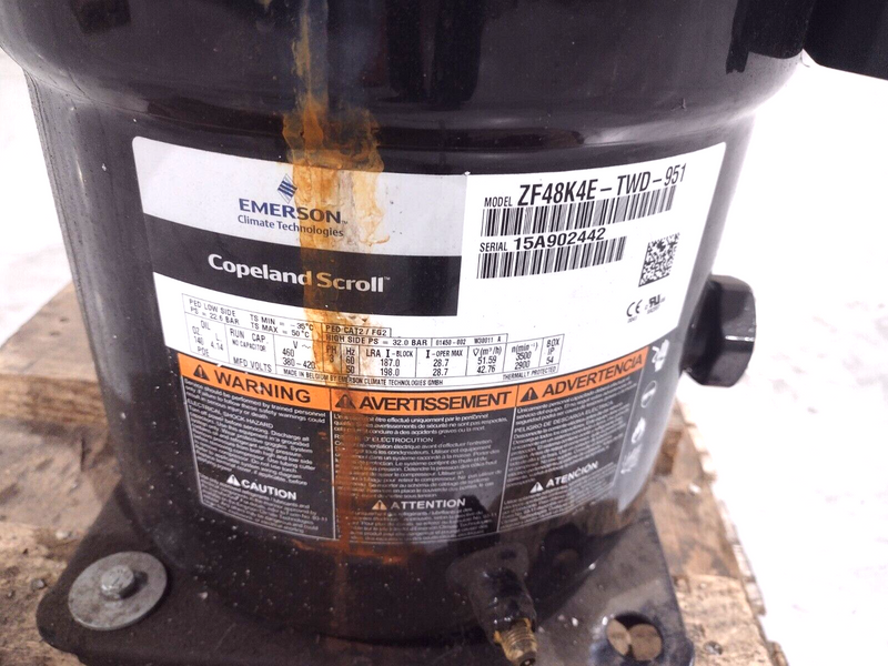 Emerson Copeland Scroll ZF48K4E-TWD-951 Hermetic Scroll Compressor 460 ...