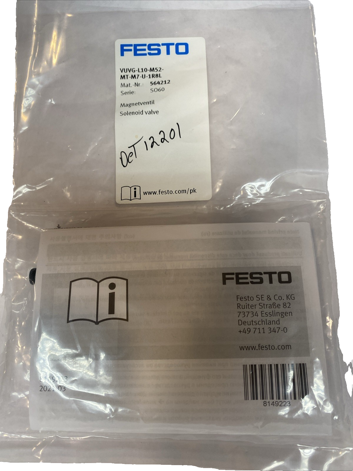 VUVG-L10-M52-MT-M7-U-1R8L | Festo VUVG-L10-M52-MT-M7-U-1R8L Solenoid ...