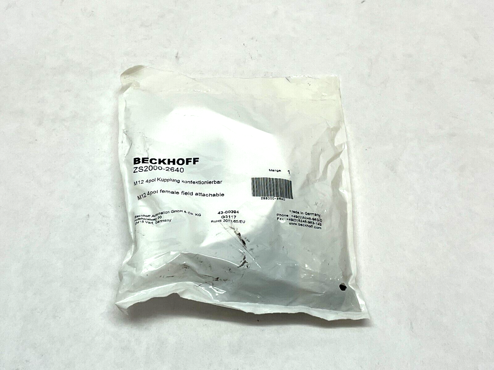ZS2000-2640 | Beckhoff ZS2000-2640 Sensor Connector M12 Socket Field ...