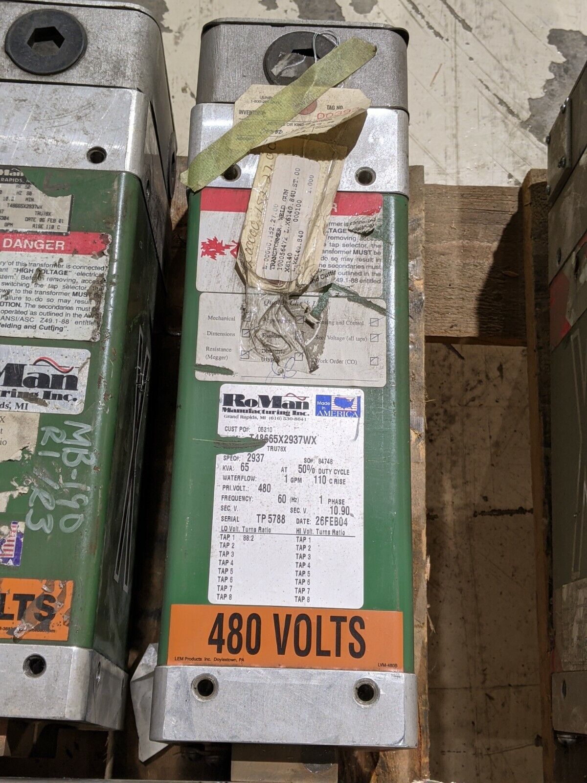 T48665X2937WX | Roman T48665X2937WX Welding Transformer 65kVA 480V 88:2 ...