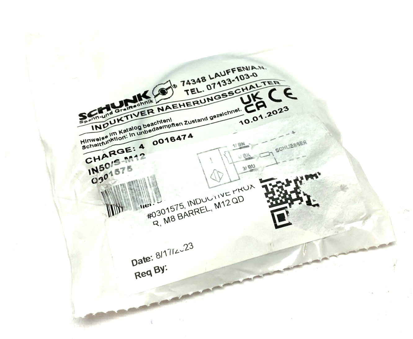 Schunk | Schunk IN 50/S-M12 Inductive Proximity Switch Cylindrical ...