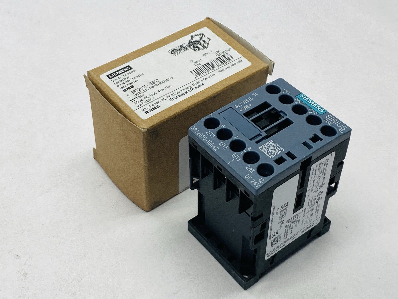 Siemens 3RT2016-1BB42 Power Contactor 3-Pole 9A 4kW 400V 24VDC