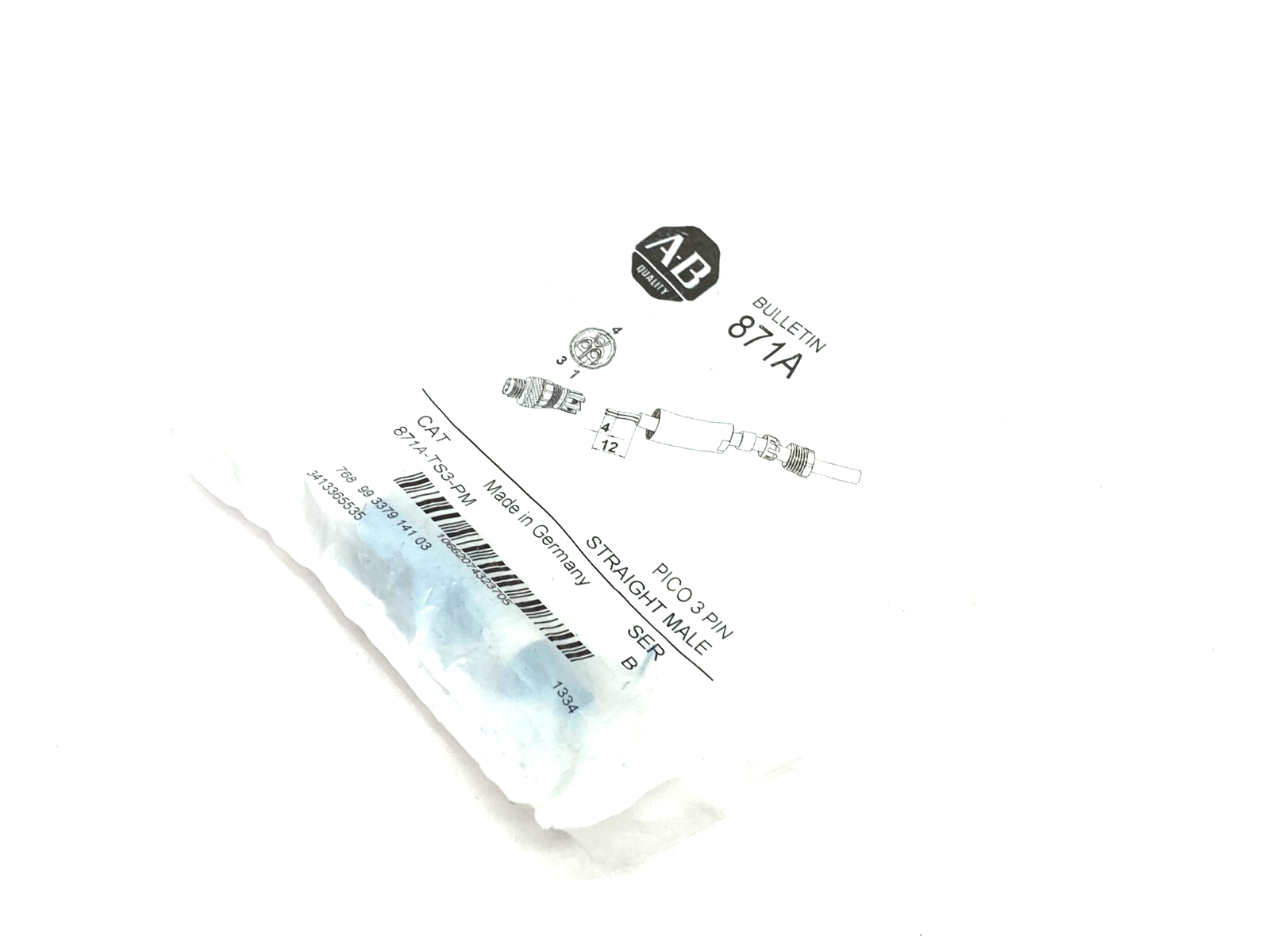 Allen Bradley 871A-TS3-PM Ser. B Straight Male Pico Connector 3-Pin