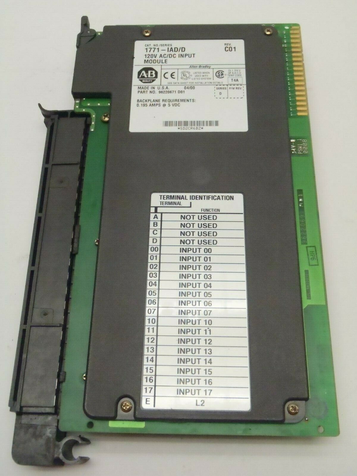 1771-IAD/D Rev B02 | Allen Bradley 1771-IAD/D AC/DC Input Module 120V ...